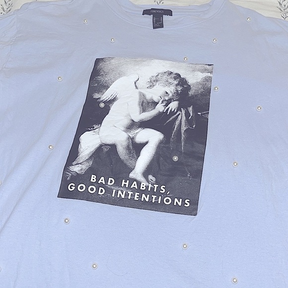 Forever 21 | Tops | Bad Habits Good Intentions Light Blue Pearl Studded ...